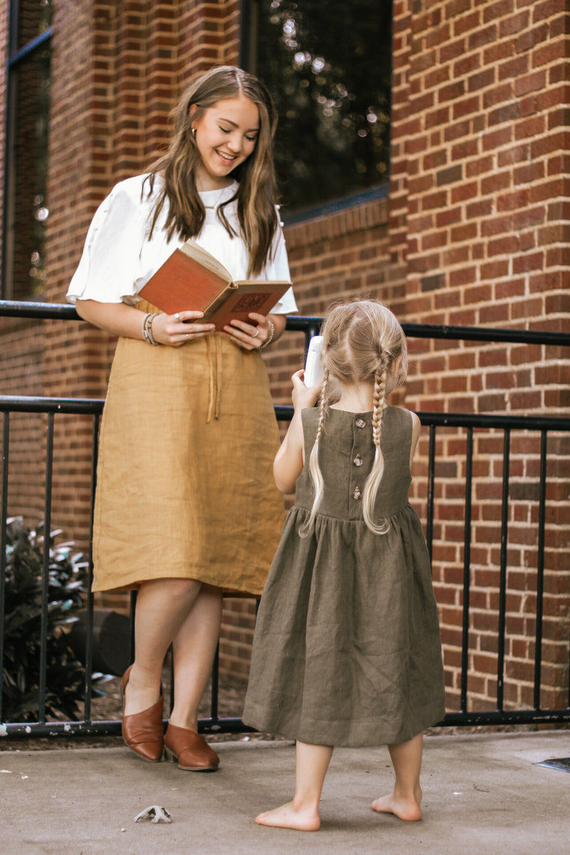 The Emma Pinafore Dress in Olive Branch – Keepers At Home